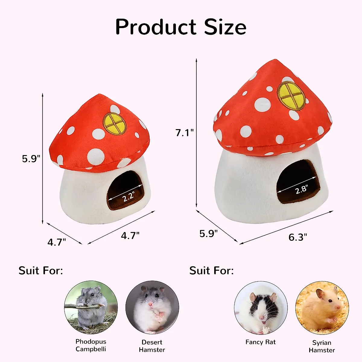 LyssKMK Cozy Mushroom House for Hamsters Soft Plush Tiger Shelter for Rat Small Guinea Pigs Cute Warm Bedding for Small Pets Cartoon Mushroom