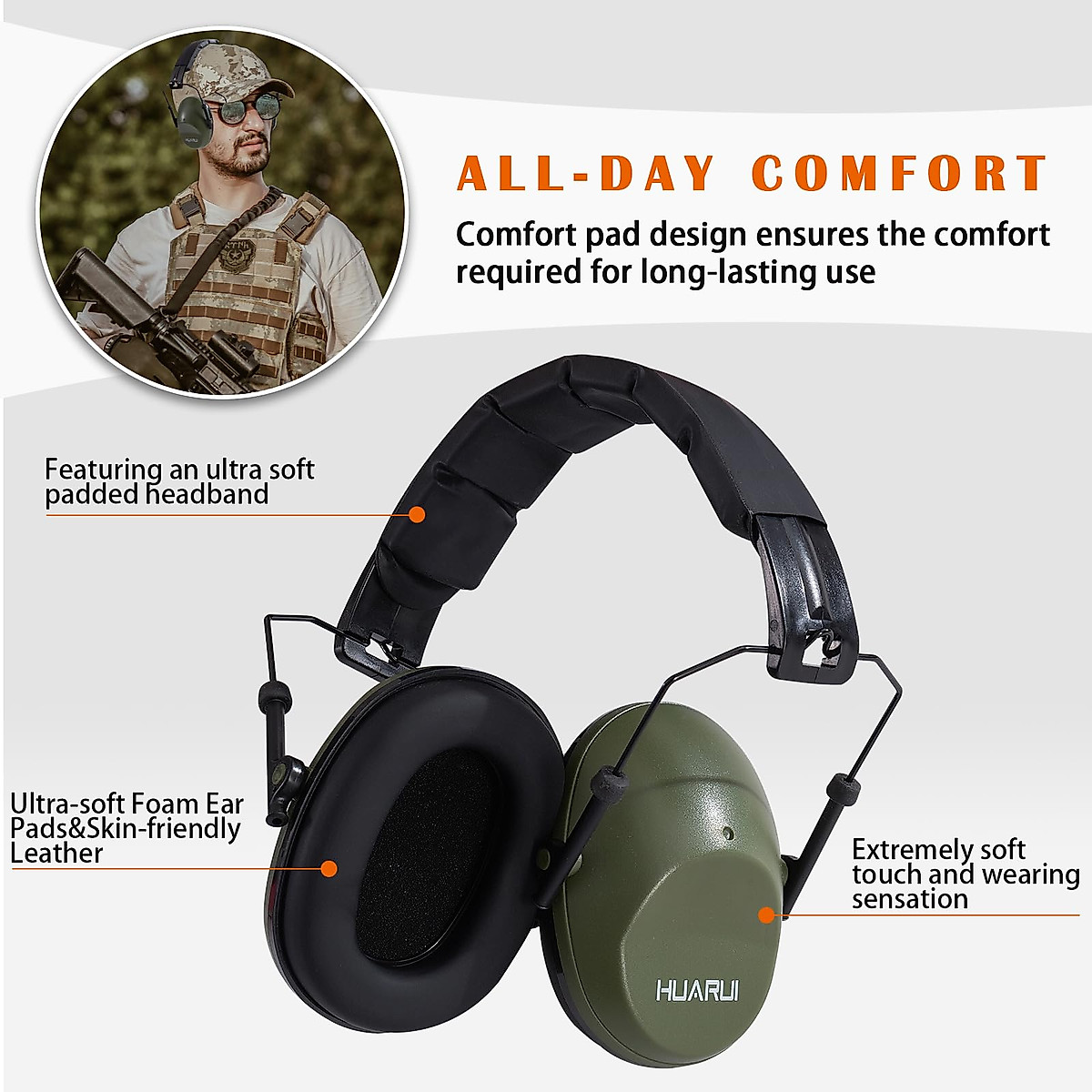 HUARUI Noise Canceling Ear Muffs, Shooting Ear Muffs,Shooters Ear Protection (Green)