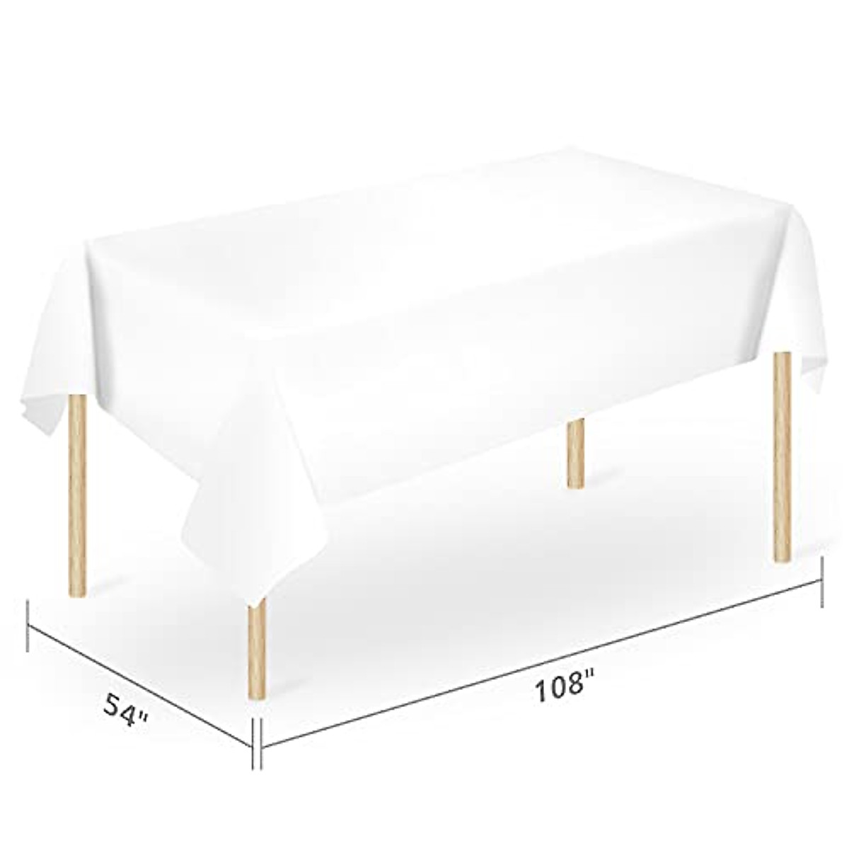 Plastic Table Cloth for Parties, Disposable Tablecloth 54" x 108", Pack of 6, White Rectangle