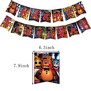 42pcs/set Theme Birthday Five Nights Freddy Party Supplies Banners, 20 Plates, 20 Napkins, and 1 Tablecover for Birthday Party Decorations for Boys and Girls Baby Shower