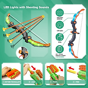 SpringFlower 2 Bow and Arrow Sets with LED Light-up,2 Foam Dart Guns for Kids 5 6 7 8 9 10+ Years Old, Archery Set with Standing Target for Boys & Girl, Ideal Gift