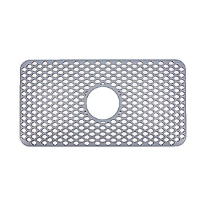 Tisnveky Silicone Sink Protectors for Kitchen [1 Pack] [24.8'' x 13''], Grey Sink Mat Grid for Bottom of Farmhouse Stainless Steel Porcelain Sink with Center Drain