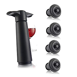 Vacu Vin Wine Saver Pump with Vacuum Bottle Stoppers (Black)