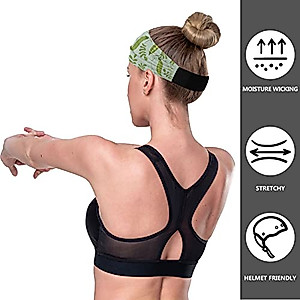 Unisex Workout Headbands Green-peas-Leave-Blue Elastic Yoga Sweatband Stretchy Sports Hairband