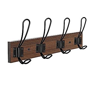 Wall Mounted Coat Rack, Wood Wall Rustic Coat Rack Hanger with 4 Farmhouse Hooks for Wall Entryway Bedroom Farmhouse Hanging Coat Clothes Hat Purse Bag Towel