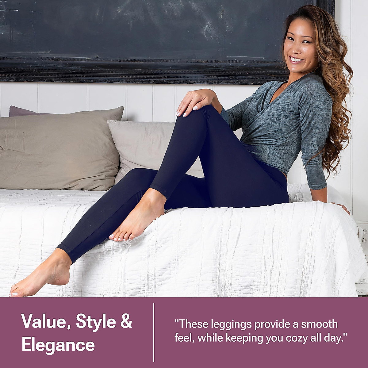 SATINA High Waisted Navy Blue Leggings for Women - Soft, Stretchy Leggings with Side Pockets - Full Length Yoga Pants for Women - Tummy Control and Buttery Soft Fabric for All-Day Comfort - One Size