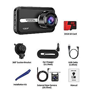 GMAIPOP Dash Cam Front and Rear, 1080P Dash Camera for Cars with SD Card, Dual Dashcams 3" IPS Screen, Dashboard Camera Recorder 170° Wide Angle,Accident Lock,Night Version,Motion Detection