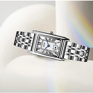 FANMIS Retro Women Watches Fashion Square Ultra-Thin Minimalist Ladies Dress Bracelet Watch Crystal Analog Quartz Watch Simple Waterproof Wristwatch Stainless Steel Band (Y Silver White)