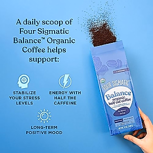 Four Sigmatic Organic Balance Adaptogen Ground Coffee | Medium Roast USDA Organic, Fair Trade Coffee with Ashwagandha, Chaga Mushroom, Eleuthero and Tulsi | Focus and Energy Boosting Coffee | 12oz Bag