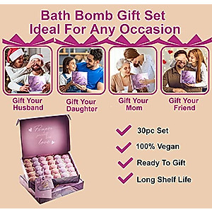 Bath Bombs Gift Set, 30pc Lavender Bath Bombs for Women, Mom, Men Natural Spa Bubble Bath Bomb, Shower & Bath Accessories for Women, Bath Gift for Birthday, Pampering Relaxing Aromatherapy