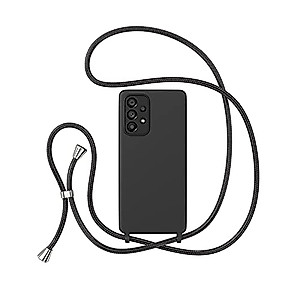ZTOFERA Crossbody Case for Samsung Galaxy A52 5G with Lanyard Strap Adjustable Rope Liquid Silicone Soft Cover,Black