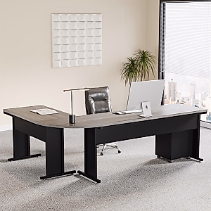 Tribesigns 83 Inch L-Shaped Desk with Drawers, Large Executive Office Desk with 3-Drawer File Cabinet, Industrial Corner Computer Desk Business Workstation Furniture for Home Office (Gray)