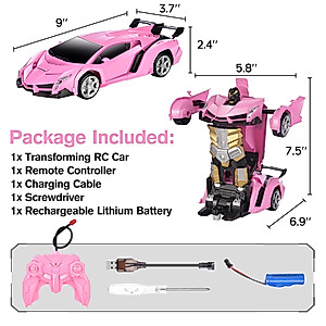 JOYOFUN Remote Control Car Hobby RC Transformer Cars Robot Toy High Speed Transforming 2.4Ghz 1:18 Scale 360° Rotating Drift for Girl Kid Teen Boy - Pink