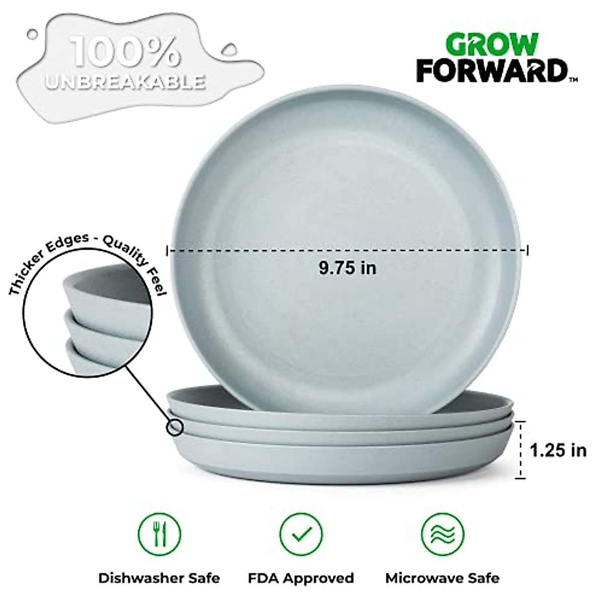 Grow Forward Premium Wheat Straw Plates and Bowls Sets - 8 Piece Unbreakable Microwave Safe Dishes - Reusable Wheat Straw Dinnerware Sets - Wheat Straw Bowls for Cereal, Soup, Camping, RV - Glacier