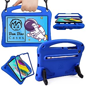 Bam Bino Space Suit Rugged Kids Case for Samsung Galaxy Tab S5e 10.5, Designed in Australia for Children, Built-in Screen Protector, Handle, Stand, Pencil Holder, Shoulder Strap (Galactic Blue)