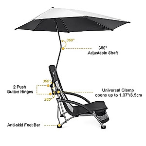 G4Free Beach Chair with UPF 50+ Adjustable Beach Umbrella, Universal Clamp Umbrella Folding Portable Backpack Camping Chair and UPF 50+ Adjustable Beach Umbrella for Adults Black