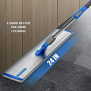 Wet Mop 24" Microfiber Mop Heavy Duty Floor Mop Aluminum Mop Adjustable Stainless Steel Handle 4 Wet and Dry Clothes Floor Cleaning System