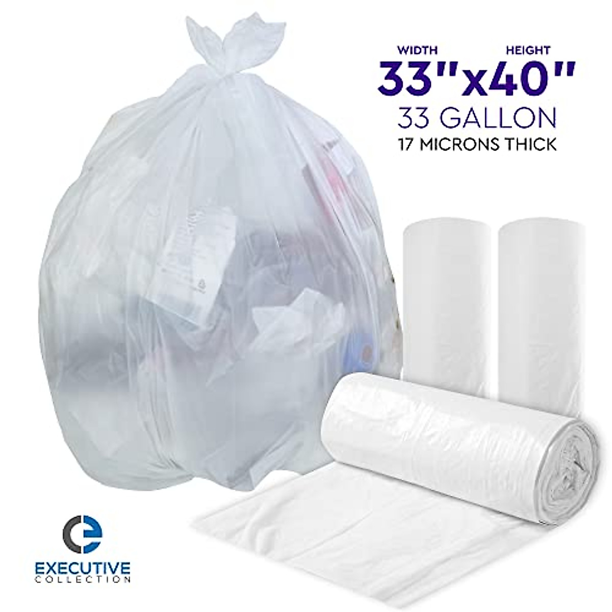 33 Gallon Trash Bags - 100 Count - 33" x 40" Clear Plastic Garbage Bags Tall Can Liners - Cleaning Products for Home, Office Bulk Trash, Light Residential or Commercial Waste, Indoor and Outdoor Use