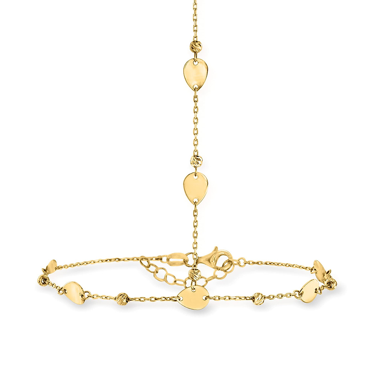 RS Pure by Ross-Simons 14kt Yellow Gold Disc Station Hand Chain Bracelet. 7 inches