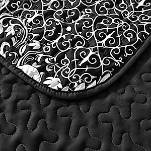 Black Quilt Set King Size, Boho Damask Bedspread Coverlet Set Soft Lightweight Microfiber Bedding Set 3 Pieces for All Season (104"x90")