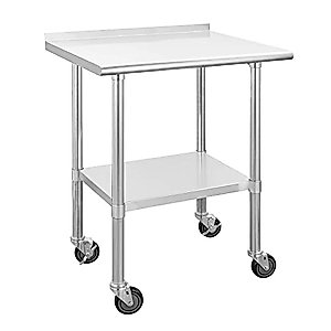 VKKILPEE Stainless Steel Table for Prep & Work 24 x 30 Inches with Caster Wheels, Kitchen Island Cart, NSF Commercial Heavy Duty Table with Undershelf & Backsplash for Restaurant, Home and Hotel