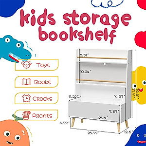 BAOMKONG Kids Bookshelf, Children's Book and Toy Display Rack, Toy Storage Cabinet Organizer for Children's Room, Playroom, Nursery, White