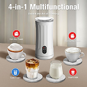 Generic Electric Milk Frother, 4-in-1 Milk Steamer and Frother, 8.1oz/240ml Automatic Warm and Cold Foam Maker, Milk Warmer and Coffee Frother for Latte, Cappuccino, Macchiato(White), SS-001