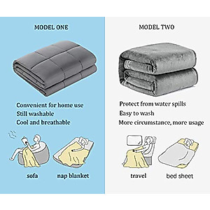 Roomate Weighted Blanket & Removable Cover - Resist Water Spills, 2 Models for Kids and Adults - Cool Breathable Inner & Ultra-Soft Minky Fleece Cover , Grey, 36''48''- 7LB