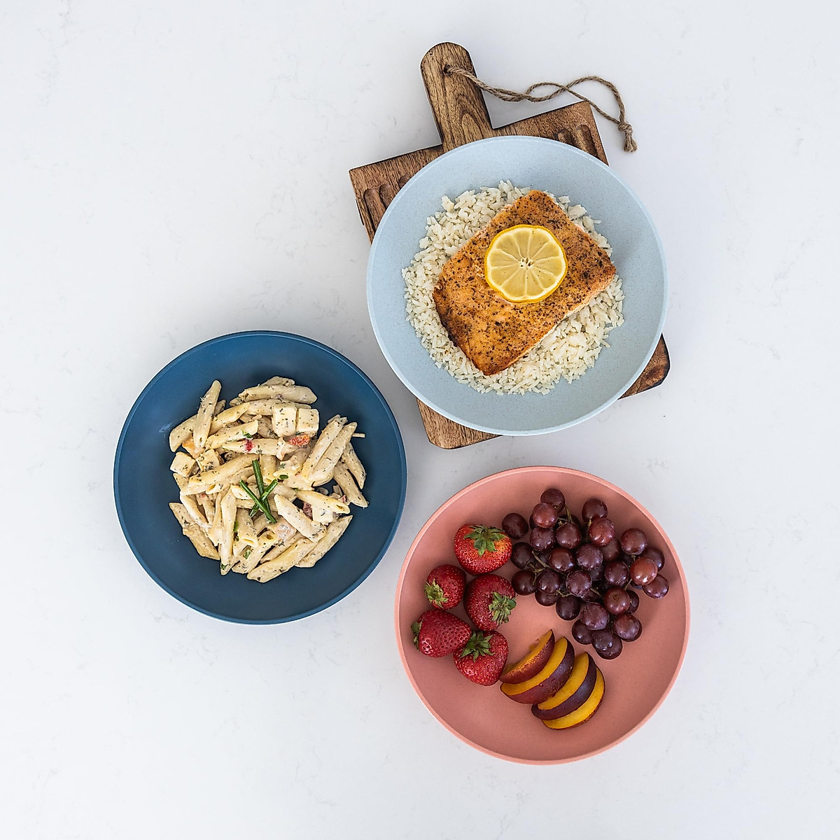 Grow Forward Premium Wheat Straw Pasta Bowls - 30oz Unbreakable Wide & Shallow Dinner Plate Bowls Set of 6 - Microwave Safe Reusable Plastic Pasta Bowls for Kids, Adults, Salad, Camping, RV - Tropical