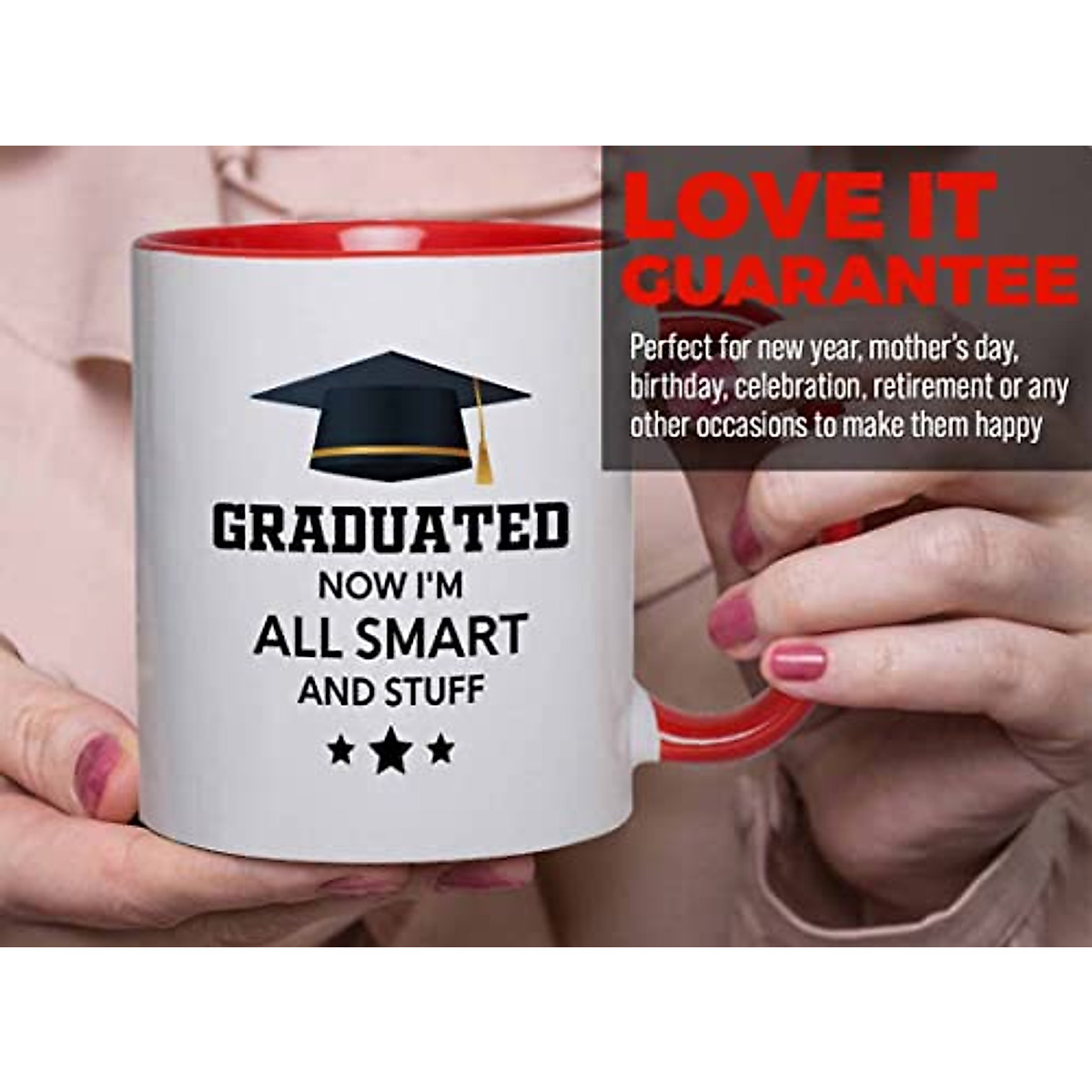 Flairy Land Graduation 2Tone Red Mug 11oz - All Smart and Stuff - Graduation Gifts for Her Senior Graduation College Student College Graduate Classmate MBA Grad