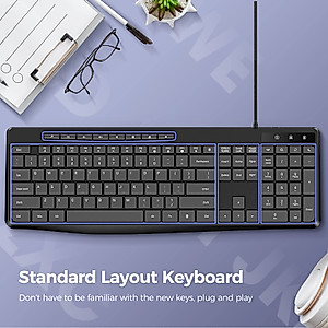 Wired Keyboard,Quiet Keyboard,Multimedia Usb Computer Keyboard,Silent Keyboard with Low Profile Chiclet Keys,Large Number Pad,Spill-Resistant,Anti-Wear Letters,Full Size Keyboard for Laptop,Desktop