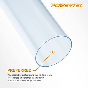 POWERTEC 70272-P4 Clear PVC Pipe 4" x 36" Long, 4PK, Rigid Plastic Tubing for Dust Collection Hose & Fittings