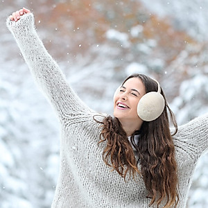 Geyoga Ear Muffs 4 Pieces Faux Fur Warm Ear Covers Foldable Winter Furry Women Ear Muffs Women's Ear Warmers (Black, Gray, Leather Pink, White)