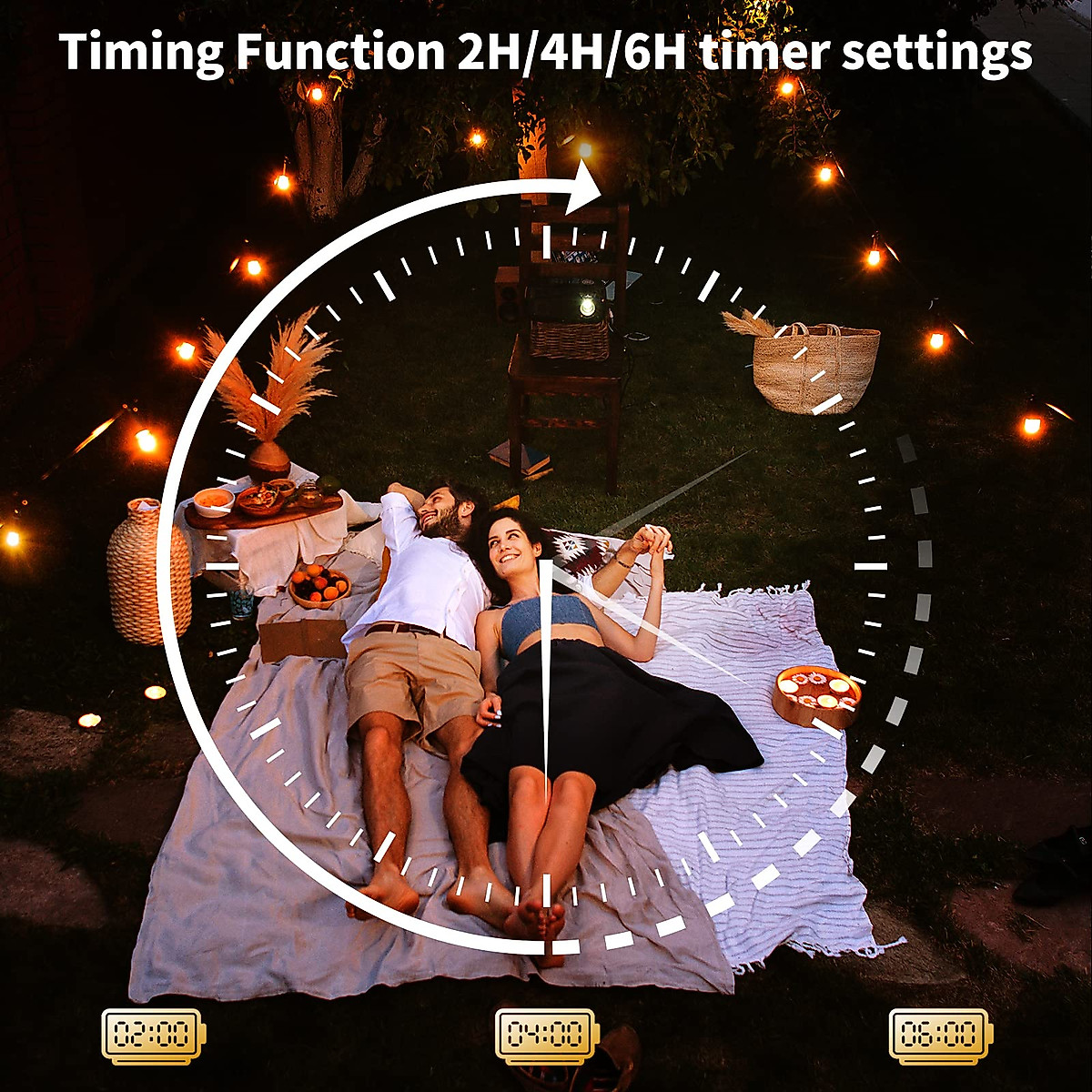 Famiatm 49 FT Outdoor String Lights, Shatterproof Remote Patio Lights with 7 Dimmable Warm Yellow LED Bulbs, IP65 Waterproof Outdoor LED Lights for Backyard Porch Cafe Party Wedding Garden