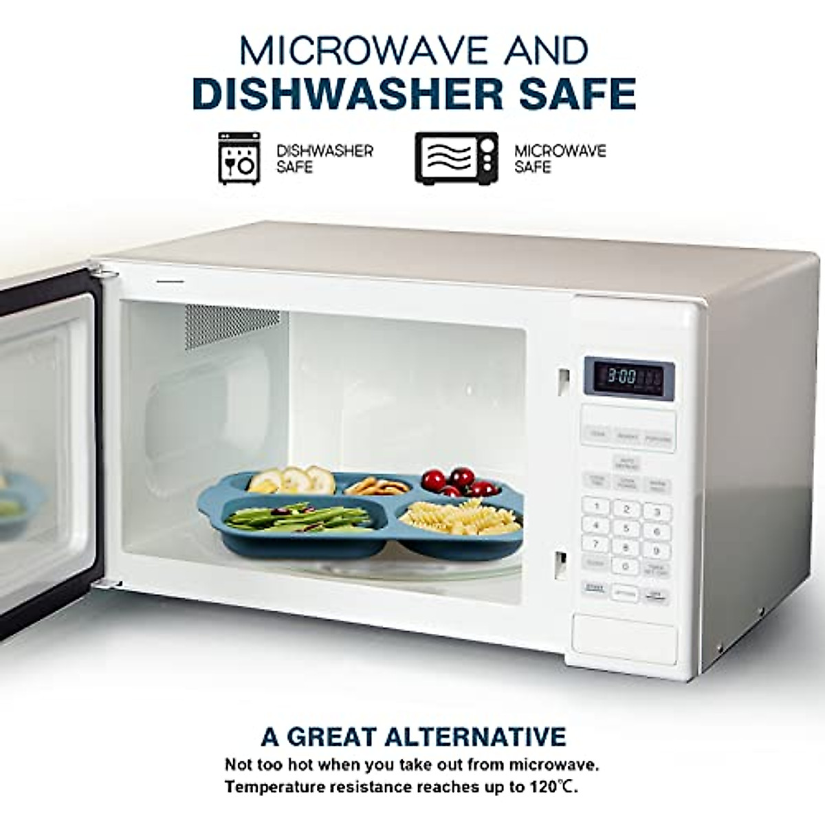 shopwithgreen Unbreakable Divided Plates - Large 11 Inch 4 PCS Microwave Dishwasher Safe Tray for Kids Adults - Wheat Straw Plastic Material, Lightweight Plates (PP Material)