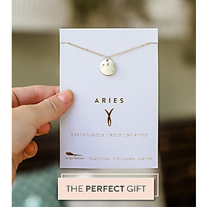 Lucky Feather Aries Zodiac Sign Constellation Pendant Necklace for Women, 14K Gold-Dipped with Adjustable 16” – 18” Chain