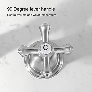 RKF Faucet- Replacement Classic Cross Knobs Handles with Valve Faucet Accessory Faucet Parts Faucet Kit Brushed Nickel W033