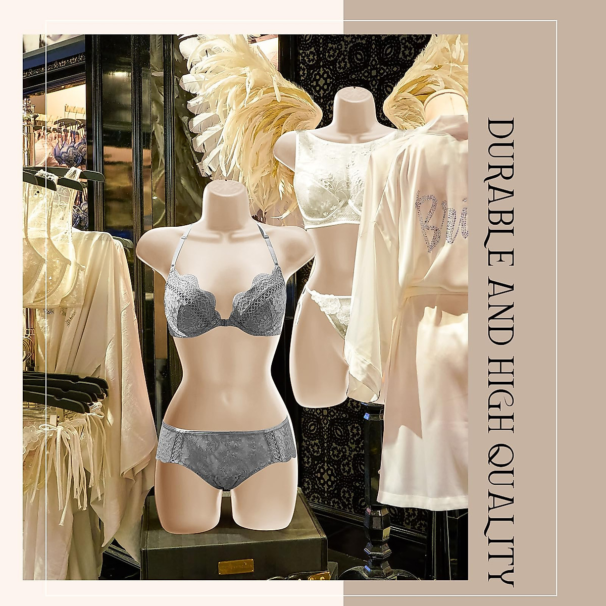 Kigley 12 Pcs Female Mannequin Torso Hanging Mannequin Flesh Colored Dress Form Hollow Back Thickened Plastic Female Clothing Mannequin with Hanging Hook for Clothes Display, 31.1 x 16.1 Inch