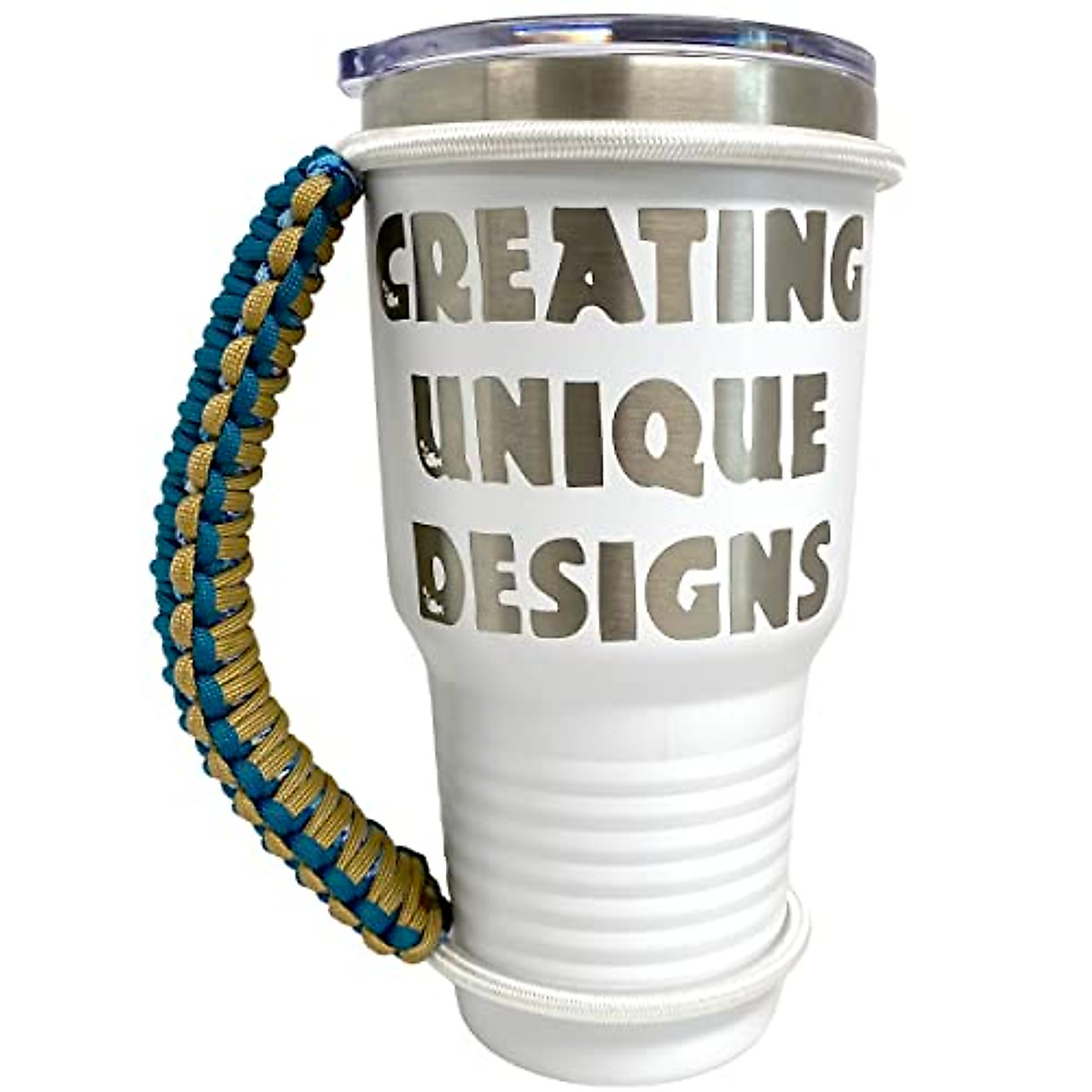 Creating Unique Designs Handmade Elastic Tumbler Handles 20 30 32 40 oz (Handle Only) (Teal lakeside gold white)