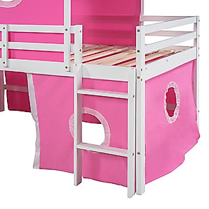 Harper & Bright Designs House Loft Bed with Slide and Tent, Twin Size Loft Bed with Small Pinnacle and Ladders, Wood Bunk Bed, Playhouse Bed Frame for Kids, Teens, Boys & Girls (Twin Size, Pink)