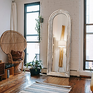 NeuType Arched Full Length Mirror 65"x22" Floor Mirror Rustic Wood Frame Rectangular Full Body Mirror Standing Mirror Wall-Mounted Freeleaning for Bathroom Bedroom Living Room,Weathered White