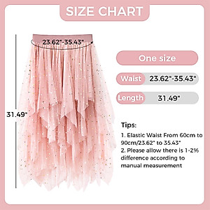 Reaowazo Tulle Skirts for Women Midi Long Fairy Skirt Tutu A-Line Mesh Layered High Elastic Waist Halloween Skirts Pink Sequin One Size
