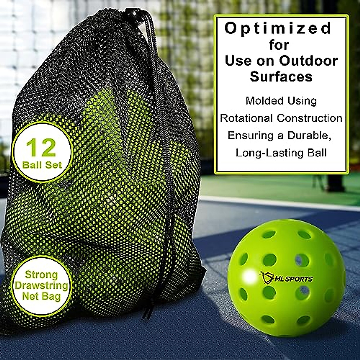 Marc Logan Sports Outdoor Pickleball Balls - Durable & High Performance Pickleball Outdoor Balls | Perfect Pickleball Trainer or Pickleball Gifts for Every Player in-Between | Pickle Ball Sports Balls