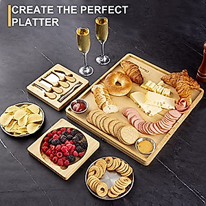 SunClenase Foldable Charcuterie Boards Gift Set - Bamboo Cheese Board and Knife Set - Large Charcuterie Board Set- Perfect Housewarming & Wedding Gifts