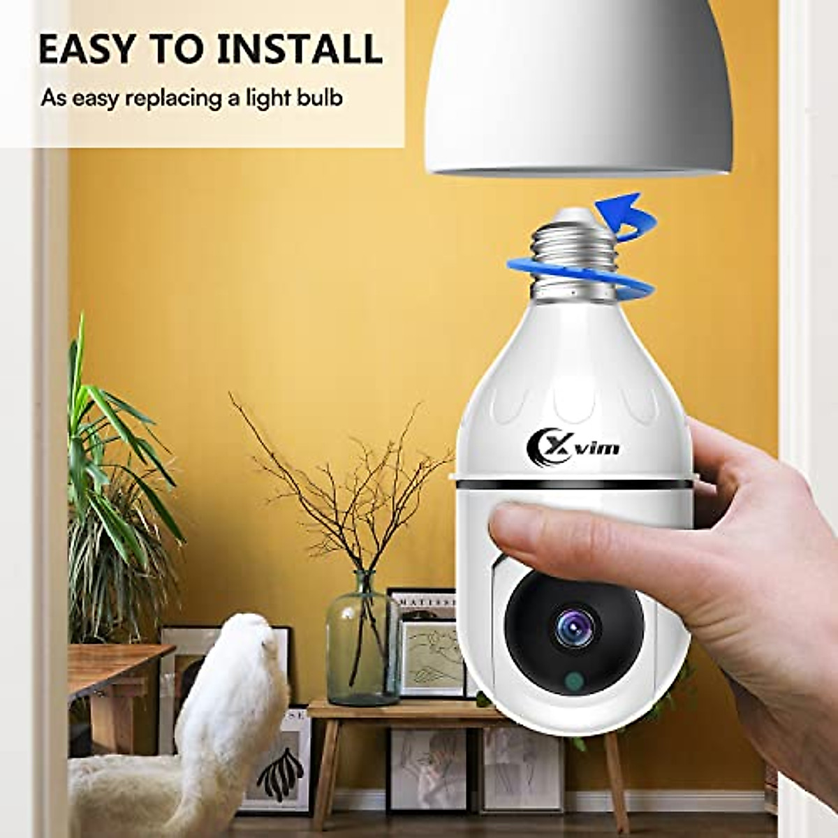 XVIM 3MP Bullet Camera, 2.4Ghz Light Bulb Security Camera, Indoor Bullet Camera, Night Vision and Motion Detection, 2 Way Audio