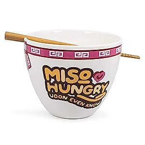 Toynk Miso Hungry Japanese Ceramic Dinner Set | 16-Ounce Ramen Bowl and Chopsticks Set