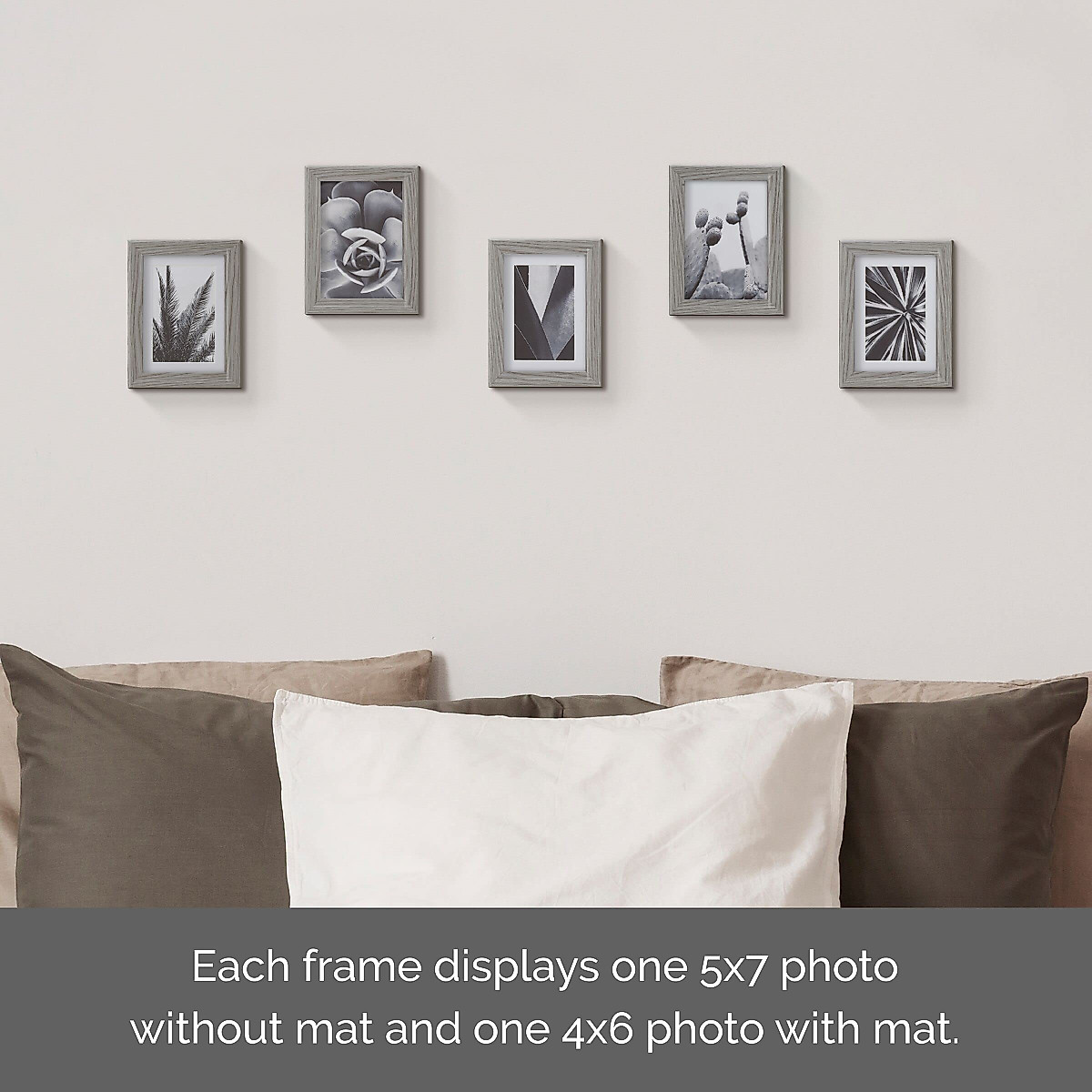 Melannco Set of Five 6.69 x 8.46 Inch Gray Wood Photo Frame to Hold 5x7 Photo Without Mat or 4x6 Photo With Mat