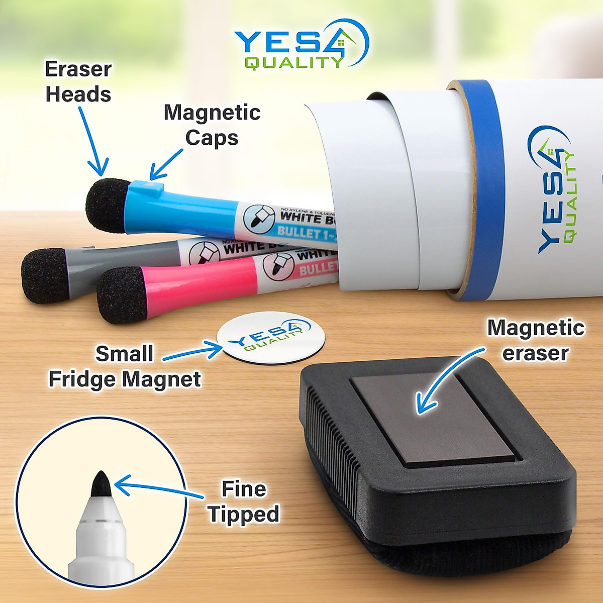 Magnetic Dry Erase Whiteboard Sheet for Fridge 19x13 in - with Stain Resistant Technology - Includes 3 Fine Tip Markers & Big Eraser with Magnets - Refrigerator White Board Planner & Organizer