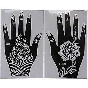 Xmasir 6 Sheets India Henna Tattoo Stencil Kit for Women Girl Hand Art Painting Temporary Tattoo Sticker Glitter Templates 7.87'' x 4''