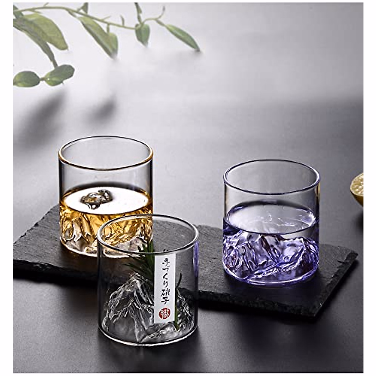 Purple Vintage Japanese style Mountain Whiskey Glass,Rocks Glasses in Gift Box,Glass for Drinking Bourbon,Scotch,Cocktails or Tea,The art of drinking